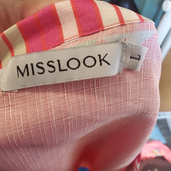 miss look | Tops | Miss Look Coral Floral Tie Neck Blouse Lg | Poshmark